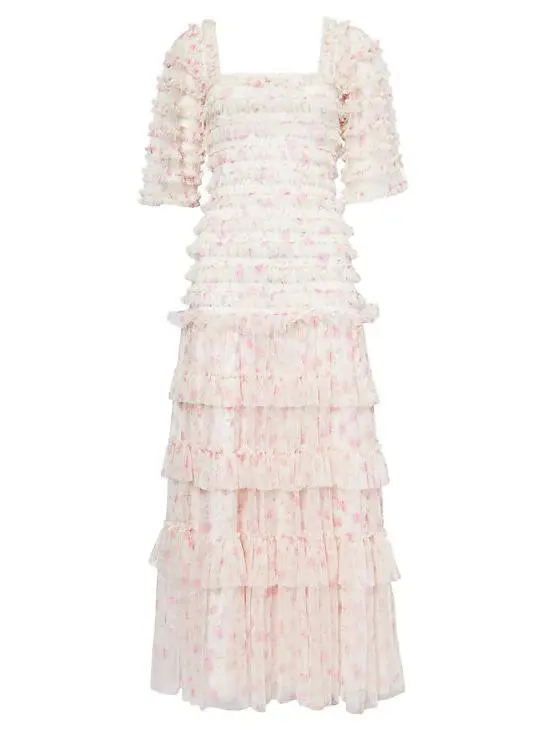 NEEDLE & THREAD Rose Ditsy Frilled Woven Midi Dress - Moonshine Pink
