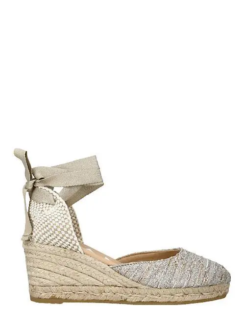 Manebí Hamptons Ankle-tie Raffia Espadrille Wedges - Gold Comb
