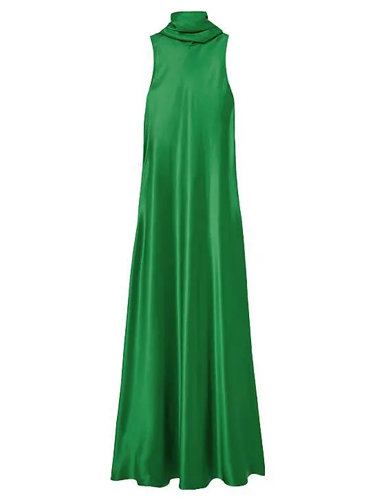 REISS Fae Cape-back Satin Maxi Dress - Green