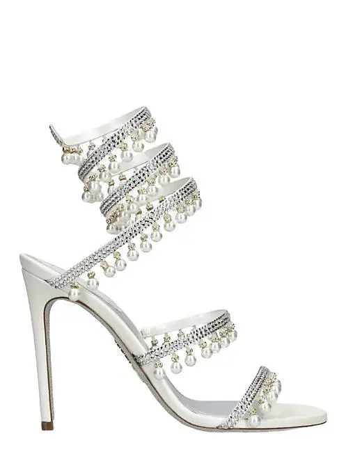 Rene Caovilla Chandelier Pearl 105 Leather Heeled Sandals - White