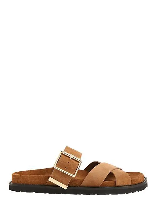 Whistles Celestine Buckle-detail Leather Sliders - Tan
