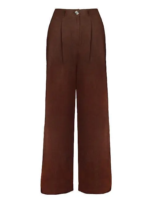 RO&ZO Pleat-front Wide-leg Linen-blend Trousers - Brown