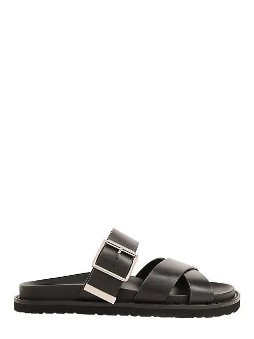 Whistles Celestine Buckle-detail Leather Sliders - Black