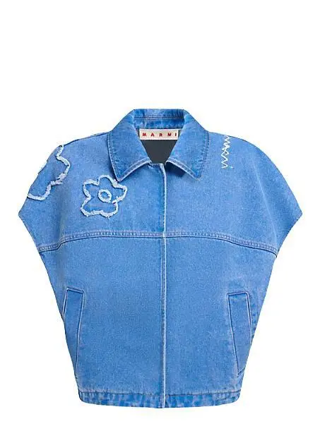 Marni Flower-patch Cotton Denim Shirt - Pcb44