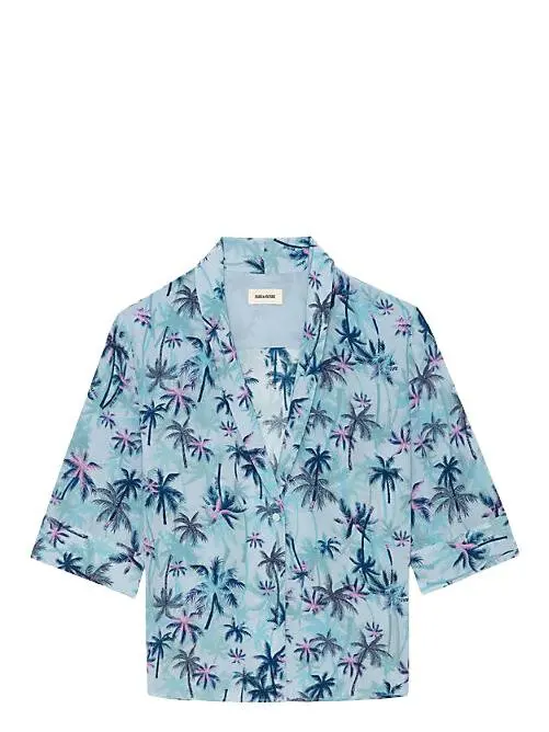 Zadig&Voltaire Palm-print Short-sleeved Silk Shirt - Mist