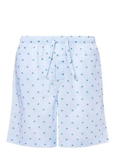 Derek Rose Ledbury Striped Elephant-print Cotton Lounge Shorts - Blue