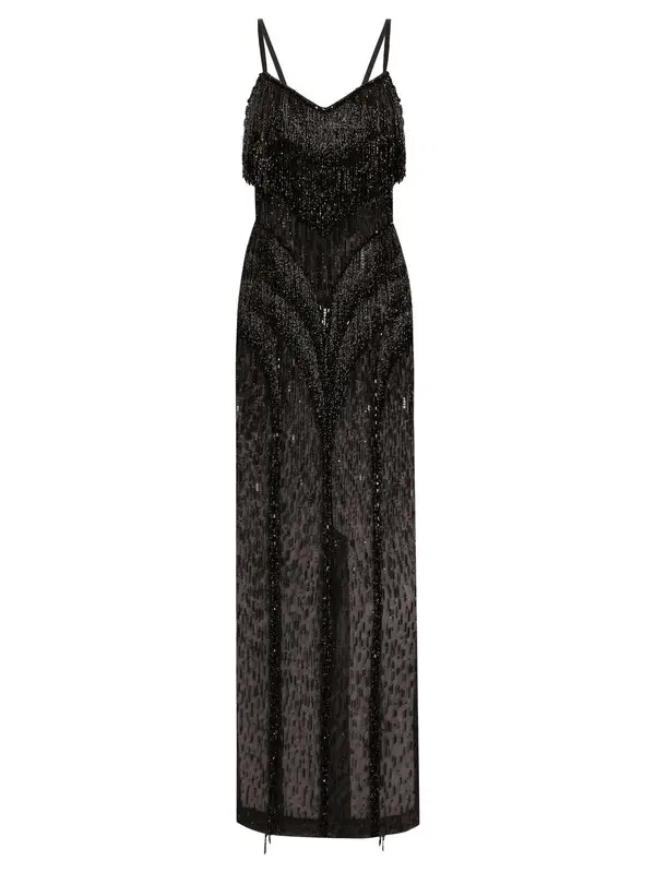 Dolce & Gabbana Long Marquisette Dress With Embellishment - Black