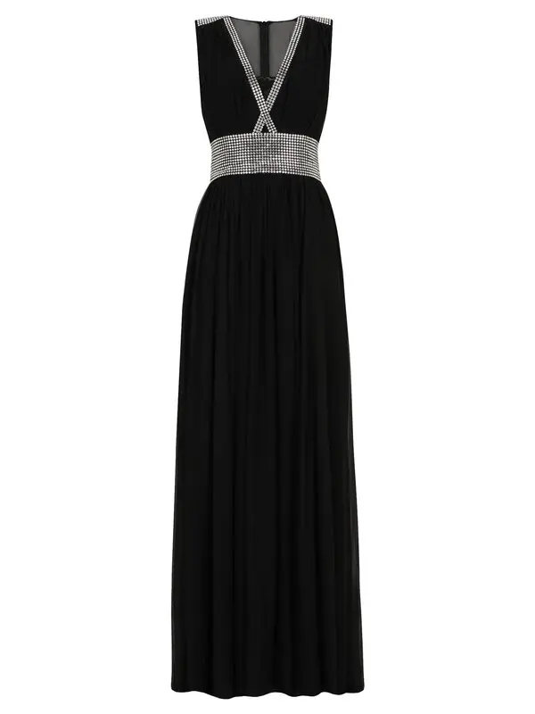 Dolce & Gabbana Long Chiffon Dress With Rhinestone Embellishment - Black