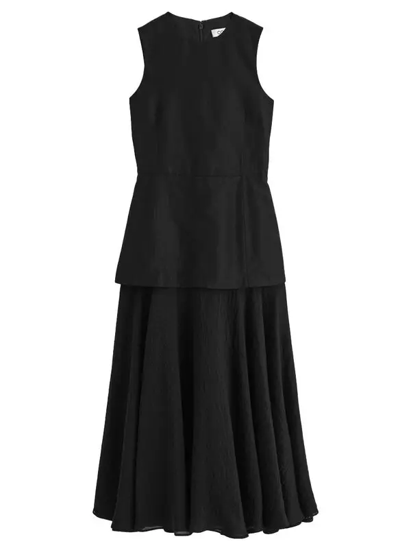 Cos Layered Peplum Midi Dress - Black