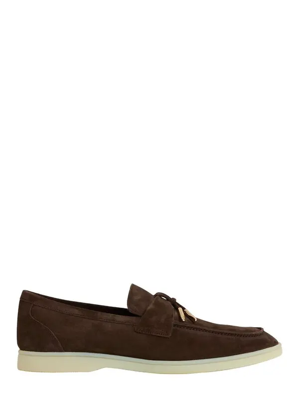 REISS Suede Tassel Loafers - Dark Tobacco Brown