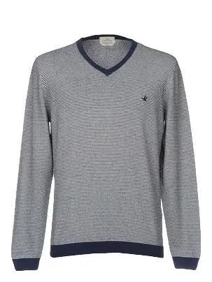 BROOKSFIELD Striped V-neck Sweater - Midnight Blue