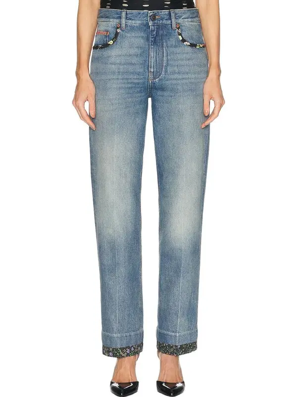 Valentino Garavani Straight Leg Jeans - Medium Blue Denim