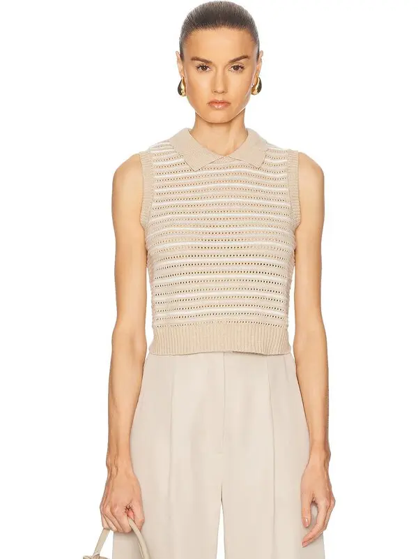 Matthew Bruch Striped Mesh Collared Tank Top - Natural Knit