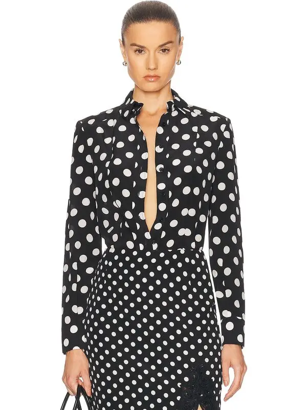 Carolina Herrera Long Sleeve Button-down Top - Black & Ivory