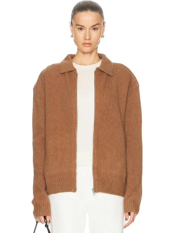 AYA MUSE Knit Zip Up Jacket With Collar - Deep Camel