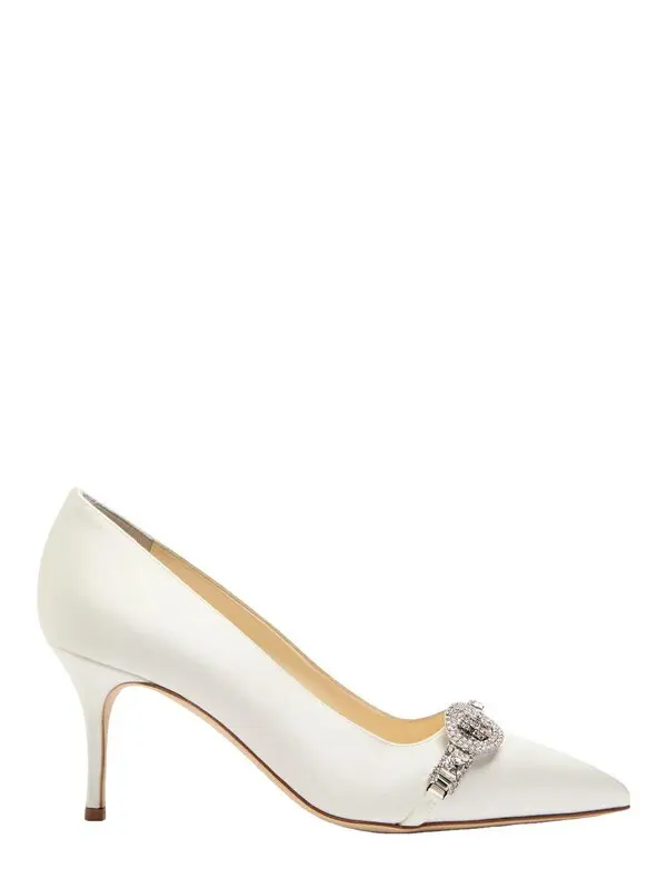 Manolo Blahnik Asapump Satin Sandals - Cream