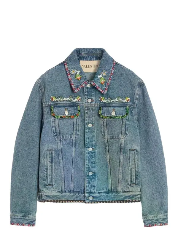 Valentino Garavani Embroidered Denim Jacket - Blue