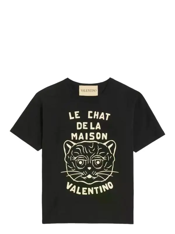 Valentino Garavani Cotton T-shirt With Le Chat De La Maison Print - Black