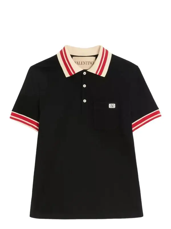 Valentino Garavani Cotton Piqué Polo Shirt With Vlogo Patch - Black