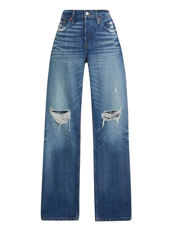 RE/DONE Distressed High-rise Straight-leg Jeans - Mid Denim