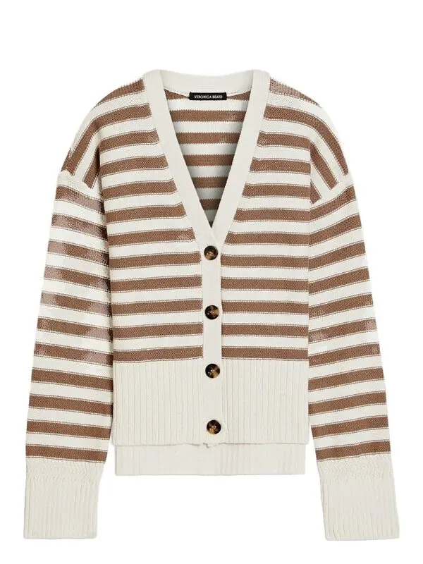 Veronica Beard Saylor Striped Cotton Cardigan - Off-white