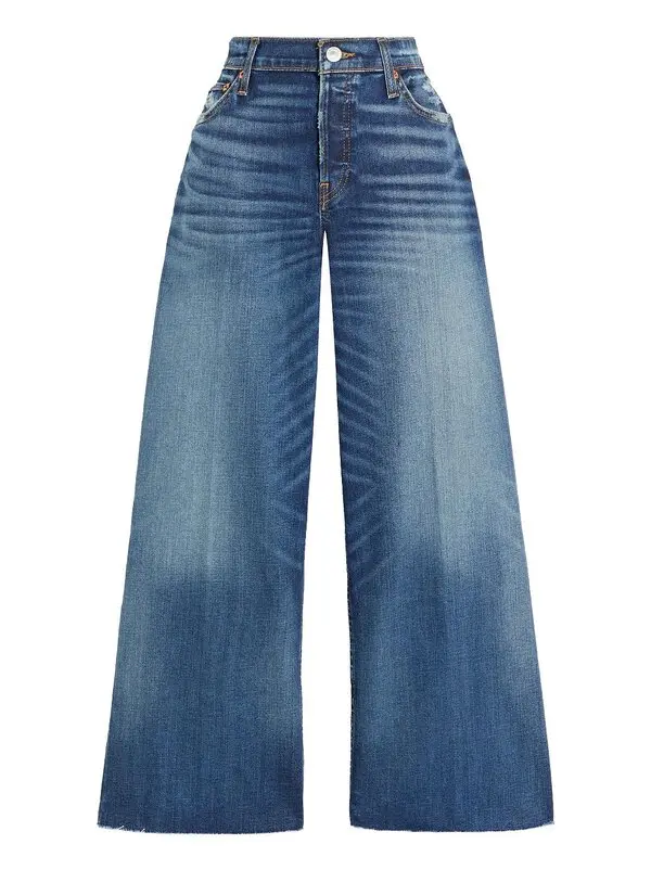 RE/DONE Cropped Distressed Wide-leg Jeans - Mid Denim