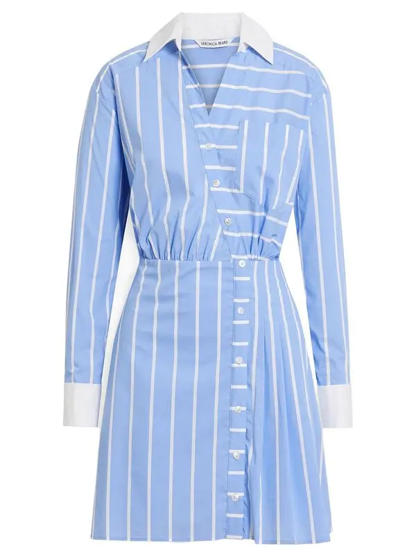 Veronica Beard Poppe Wrap-effect Striped Mini Shirt Dress - Light Blue