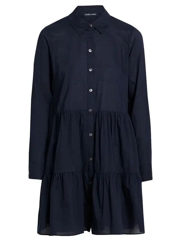 Veronica Beard Jemila Tiered Mini Shirt Dress - Midnight Blue