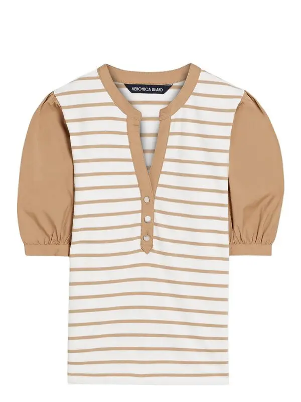 Veronica Beard Kellie Poplin-trimmed Striped Cotton-jersey Top - Off-white