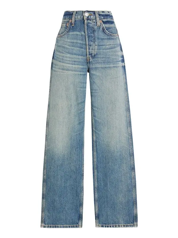 RE/DONE High-rise Straight-leg Jeans - Mid Denim
