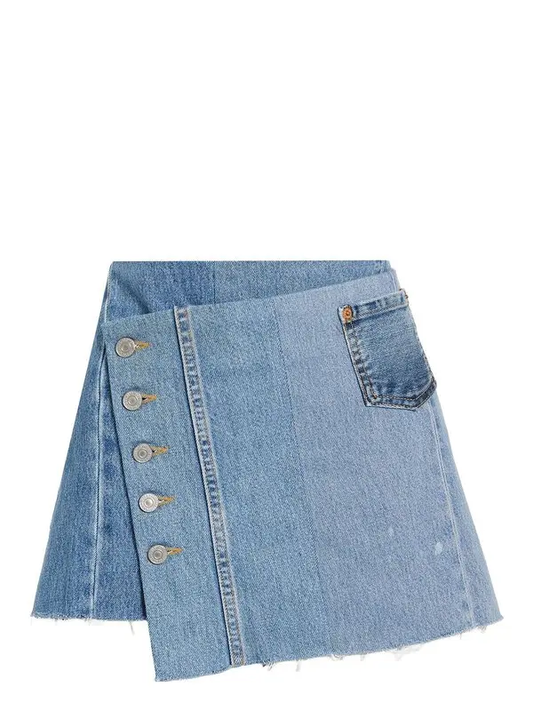 RE/DONE WITH LEVI'S Levi's Paneled Denim Wrap Mini Skirt - Mid Denim