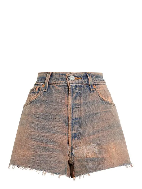 RE/DONE WITH LEVI'S Distressed Levi's Denim Shorts - Peach
