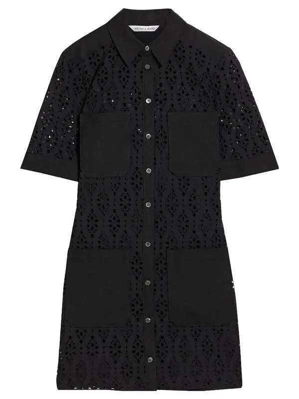 Veronica Beard Rafaela Linen-blend Broderie Anglaise Mini Shirt Dress - Black