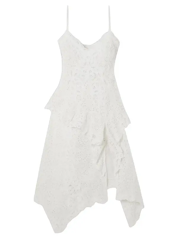 Polo Ralph Lauren Asymmetric Ruffled Broderie Anglaise Linen Midi Dress - White