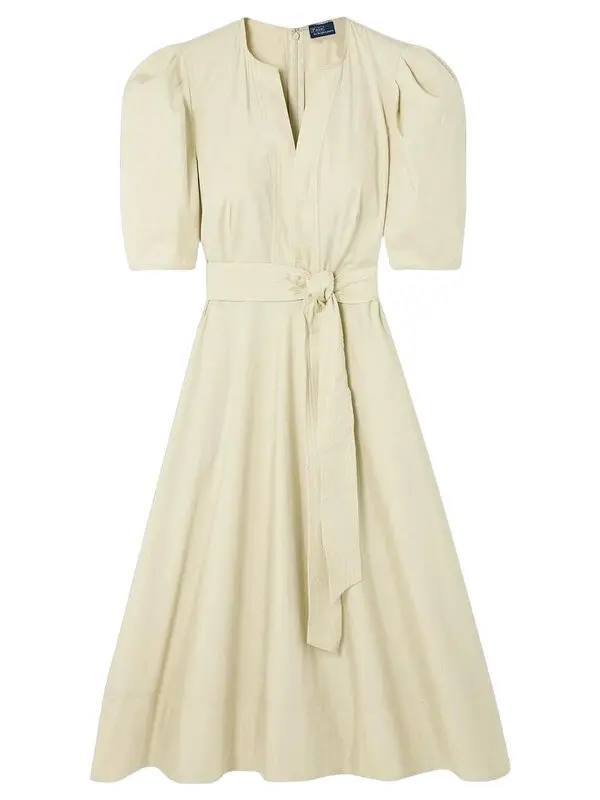Polo Ralph Lauren Kalna Belted Pleated Cotton-poplin Midi Dress - Beige