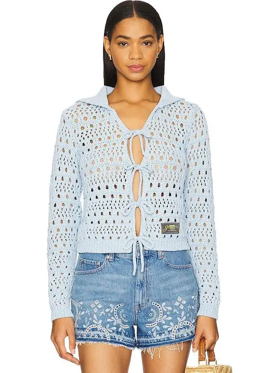 GANNI Tie String Cardigan - Soft Chambray