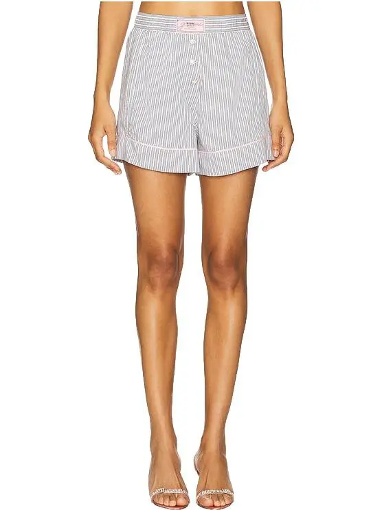 GANNI Yarn Dyed Stripe Elasticated Shorts - Soft Chambray