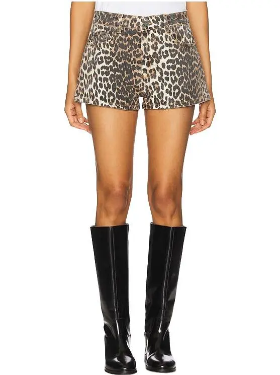GANNI Print Denim Hotpants - Leopard