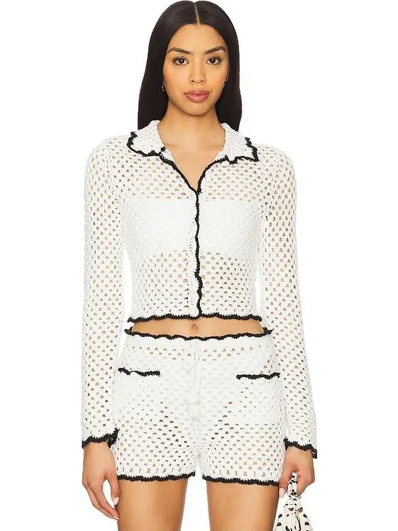 STONE COLD FOX X Holly Hand Crochet Collared Shirt - Ivory & Black