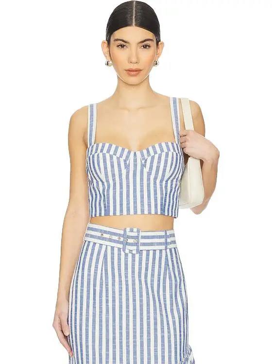 Cara Cara Claudine Top - Ivory Blue Striped Seersucker