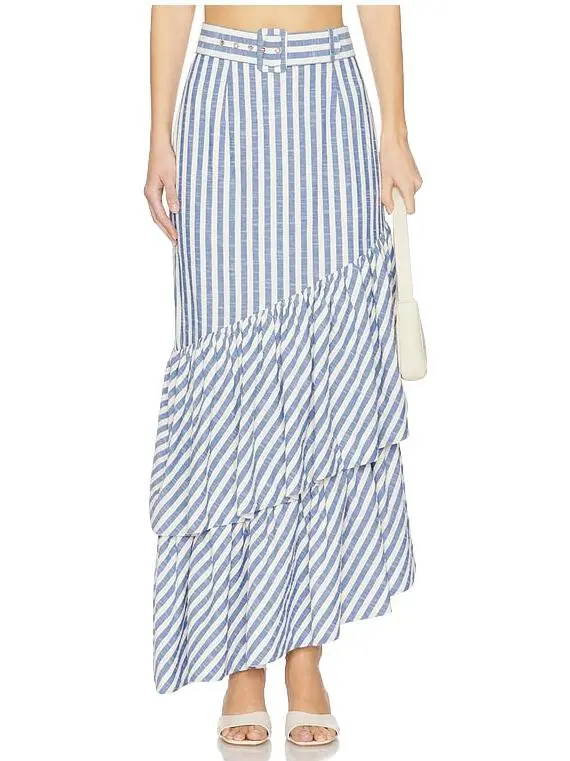 Cara Cara Terra Skirt - Ivory Blue Striped Seersucker