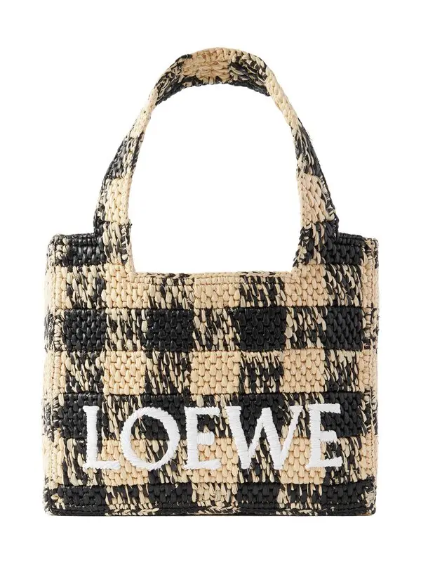 Loewe Mini Gingham Raffia Tote - Neutrals