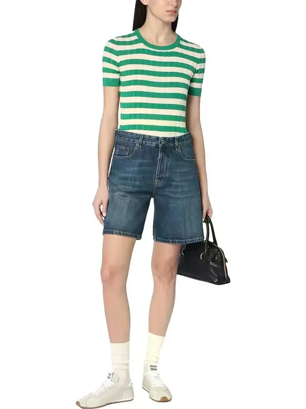 ROBERTO COLLINA Striped Ribbed T-shirt - Green
