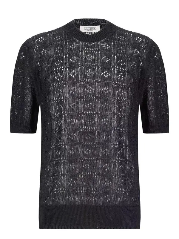 LANEUS Pointelle-knit T-shirt - Black