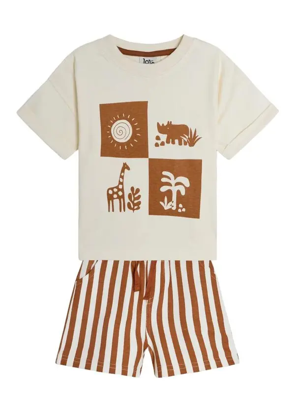 JOJO MAMAN BEBE Graphic T-shirt & Stripe Shorts Set - Ecru