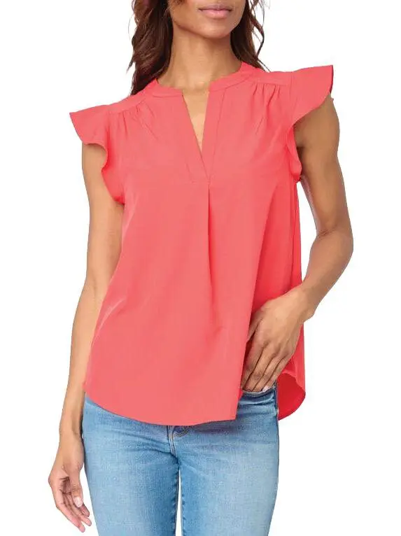 GIBSONLOOK Flutter Sleeve Top - Hibiscus