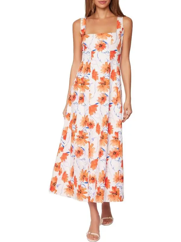 LOST + WANDER Poppy Blooms Cotton Maxi Dress - White Orange Floral