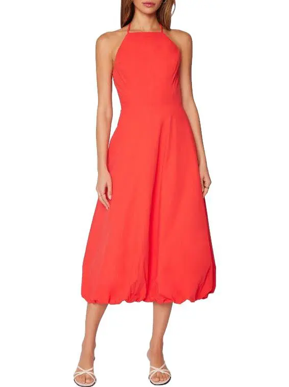 LOST + WANDER Halter Neck Bubble Hem Midi Dress - Red
