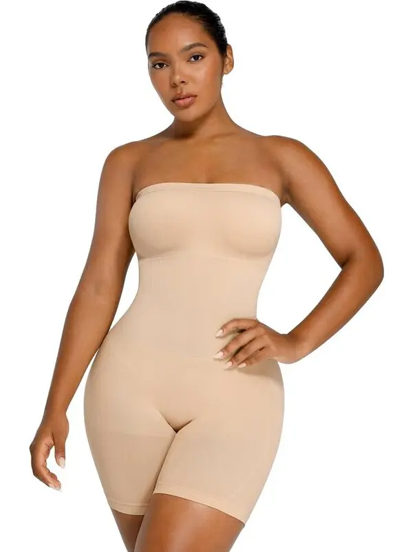 SHAPELLX Seamless Sculpt Strapless Bodysuit - Khaki
