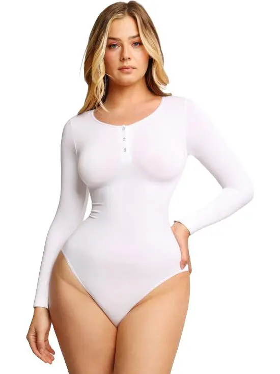 POPILUSH Shapewear Seamless Modal Henley Bodysuit - Ivory